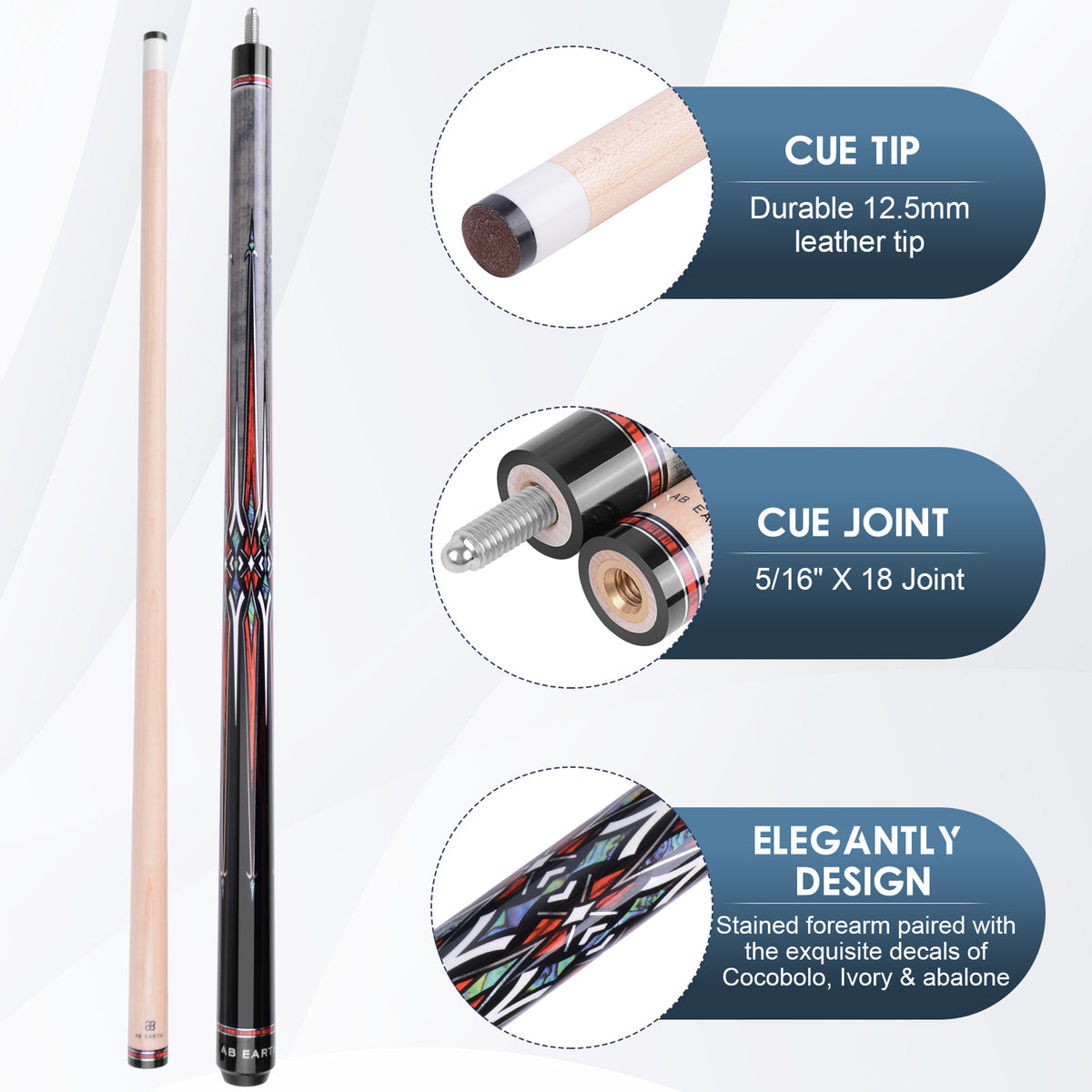 AB EARTH 42 Inch Short Pool Cue Stick for Kids, Canadian Maple Billiar